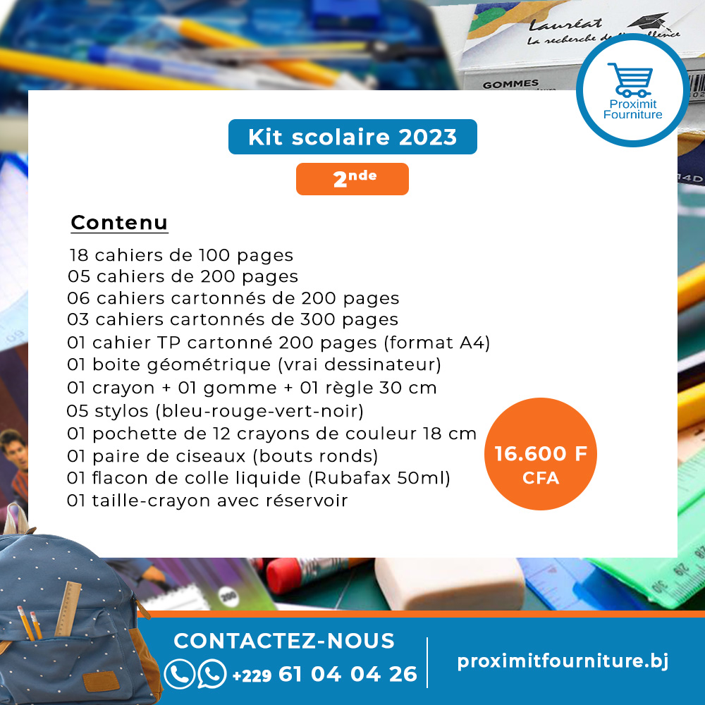 Kit scolaire 2nde | Rentrée scolaire 2023-2024-Bénin | Proximit Fourniture